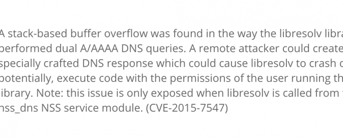 Critical Glibc Buffer Overflow Vulnerability In Getaddrinfo On Linux Cve 2015 7547 And Cve 2015